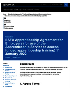 ESFA Apprenticeship Agreement for Employers (for use of the Apprenticeship Service to access ...